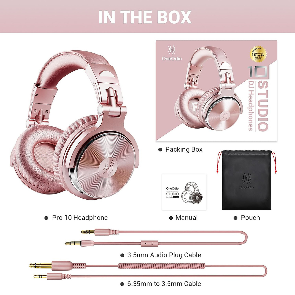 OneOdio Wired Over Ear Headphones Hi-Res Studio Monitor & Mixing DJ Stereo Headsets with 50mm Drivers and 1/4 to 3.5mm Jack for AMP Computer Recording Podcast Keyboard Guitar Laptop - Pink