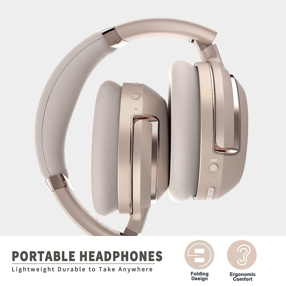 SUPSOO Headphones Wireless Bluetooth, Active Noise Cancelling Headphones Bass Headphone with Mic, 60 Hr Playtime, Stereo Sound, Over Ear PC Wireless Bluetooth Headset-Rose Gold