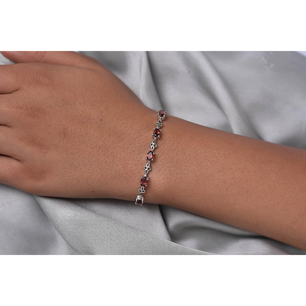 Shop LC Red Garnet Bolo Bracelet for Women Stainless Steel Platinum Plated Adjustable Birthday Gifts for Women