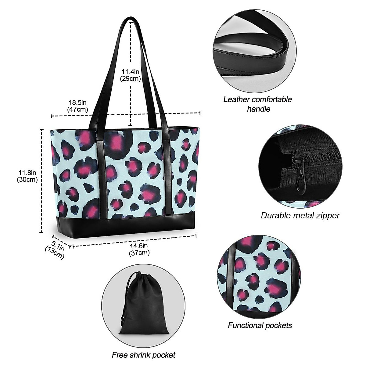 Leopard Laptop Tote Bag for Women Teacher Canvas Tote Bags Work Travel Bag Handbags Purse with Zipper