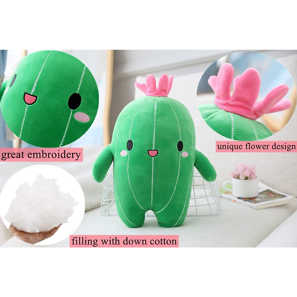 NatureMan Cactus Stuffed Plant Plush Toy with Smile Face Super Cute Soft Cactus Plush Pillow Creative Plush Plant Cactus Decoration Great Birthday Gift for Kids Girls Boys (Small)