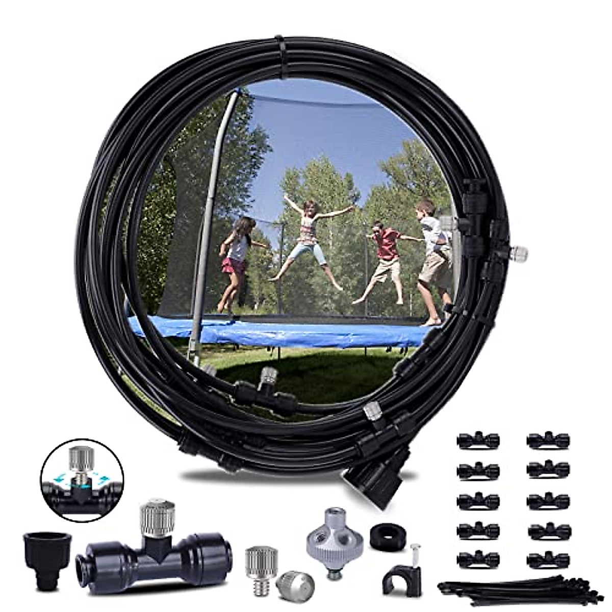 Fogalnd Patio Misting System : Outdoor Misting System 49ft Misting Cooling System with 16pcs 0.024" Orifice Thread Stainless Steel Misting Nozzle for Garden Greenhouse Gazebo