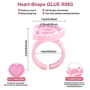 100PCS Disposable Glue Rings for Eyelash Extensions - Heart-Shaped Lash Fan Blossom Supplies with Storage Box - Perfect for Professional Beauty Salons and Individual Lash Techs - Pink