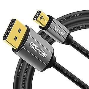 Toptrend Mini Displayport Cable 12ft, 8K DP [Display Port] Cable 1.4 Supports to 8K 60Hz,4K 144Hz,1080p 240Hz,HBR3,32.4Gbps,HDR,HDCP 2.2,G-sync and Freesync on The Gaming Monitor,HDTV,Laptop,etc