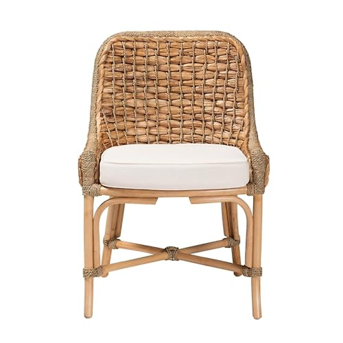 Baxton Studio Kyle Modern Bohemian Natural Brown Woven Rattan Dining Side Chair With Cushion