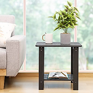 Leteuke Outdoor Side Table, Weather Resistant Outdoor Side Tables for Patio, Poly Lumber Adirondack Table, Rectangular Double Tier End Table for Backyard, Pool, Lawn, Beach, Indoor, Gray