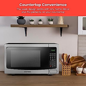 Chefman Countertop Microwave Oven 1.1 Cu. Ft. Digital Stainless Steel Microwave 1000 Watts with 6 Auto Menus, 10 Power Levels, Eco Mode, Memory, Mute Function, Child Safety Lock, Easy Clean