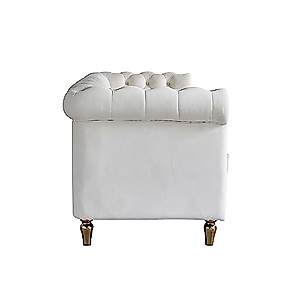 Goohome 84.65" Chesterfield Sofa, 3-Seater Velvet Deep Button Tufted Sofá Upholstered Love Seat Couches with Rolled Arm, Gold Strip Trim, for Bedroom Office Apartment Living Room Furniture, Beige