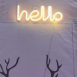QiaoFei Neon Light,LED Hello Neon Word Sign Neon Letters Light Art Decorative Lights,Marquee Signs/Wall Decor for Christmas,Birthday Party,Kids Room,Living Room,Wedding Party Supplies(Warm White)