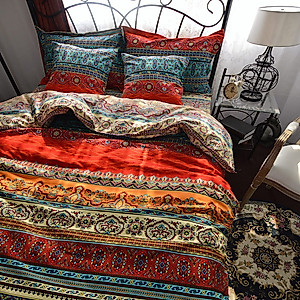 LELVA Boho Duvet Cover Set King Colorful Stripe Fitted Sheet Set Bohemian Bedding Set Baroque Style Bedding Set 4pcs