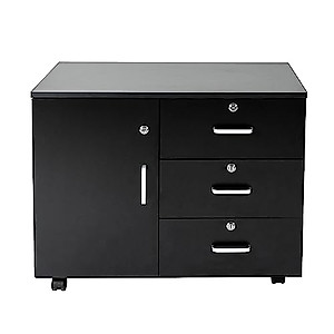 BANLICALI File Cabinet, Modern 3 Drawer Mobile File Cabinet with 2 Shelves and Wheel, Rectangular Under Desk File Cabinet for Home, Office, School Black Load 55.12lbs