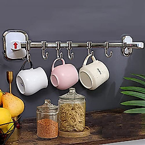 Multifunction Utility Hooks,BAIEUEJO Wall-Mounted Kitchen Hooks for Utensils,Nail Free Adhesive ​Stainless Steel Kitchen Utensil Hanging Rack with 7 Sliding Hooks,for Kitchen/Bathroom(White)