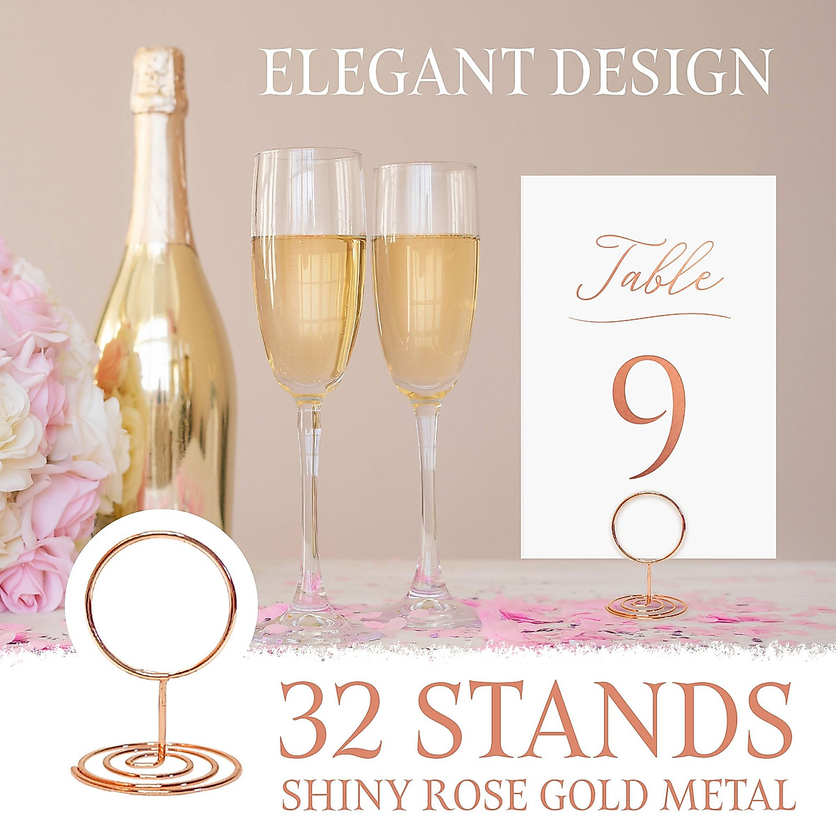 Rose Gold Table Numbers , 30 pc Wedding Table Numbers with Rose Gold Stands , Anniversary , Birthday , Bridal Shower Party , Baby Showers , Event