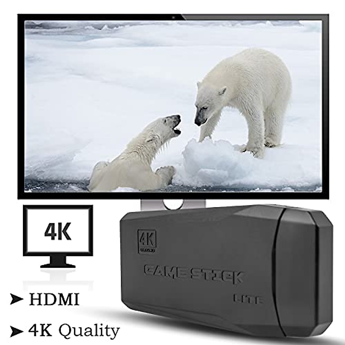 WWahuayuan Retro Game Console with Dual Controllers Plug & Play Video Game Stick Built in 10000+ Games, 9 Classic Emulators, TV 4K High Definition HDMI Output, Great Gift for Adults and Kids