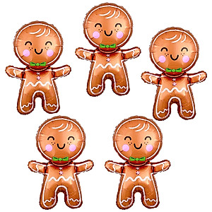 10Pcs Christmas Balloons Decorations Large Gingerbread Man Helium Balloons Red Candy Foil Mylar Balloons for Winter Themed Christmas Holiday Birthday Baby Shower Party Decorations Supplies