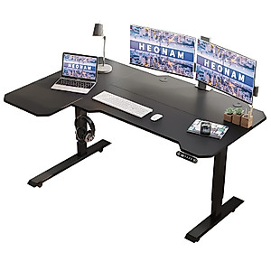 59'' L Shaped Height Adjustable Standing Desk, Electric Stand up Computer Table for Home Office Desk with Black Frame & Top