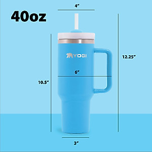 YOGI Ceramic Lined Tumbler with Handle and Straw Lid, Stainless Steel Travel Mug & Water Tumbler, Vacuum Sealed Cup with Handle - 40oz Graphite