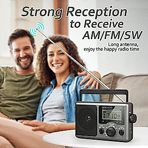 Greadio Portable Shortwave Radio,AM FM Transistor Radio with Best Reception,LCD Display,Time Setting,Battery Operated by 4 D Cell Batteries or AC Power,Big Speaker,Earphone Jack for Gift,Elder,Home