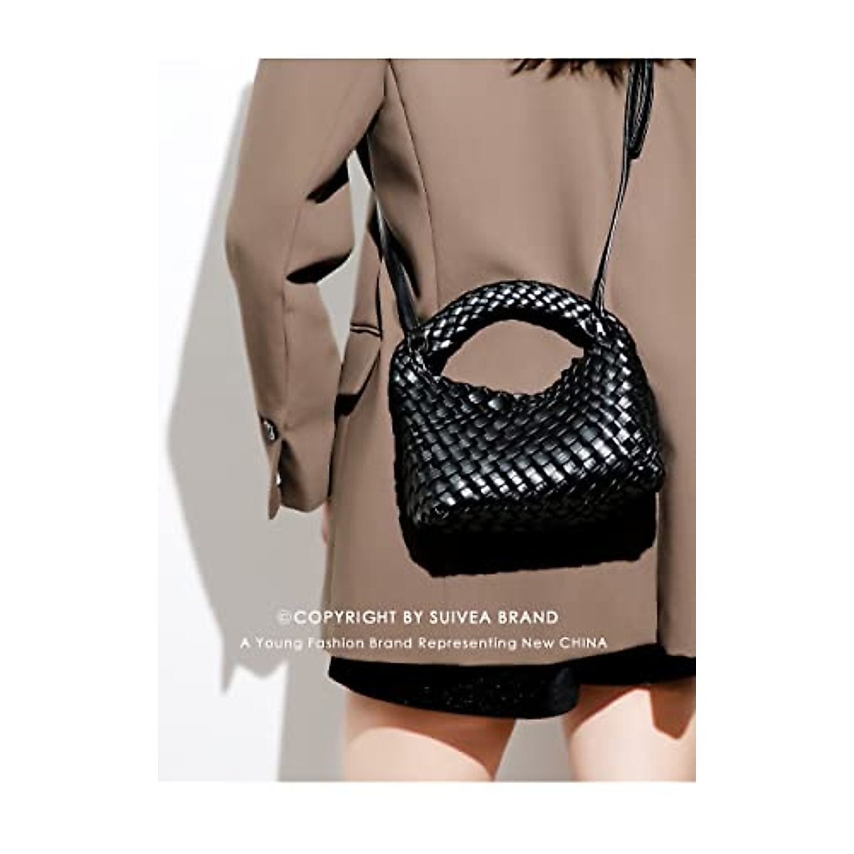Womens Vegan Leather woven handbags Handmade Beach Bag Top-handle Handbag bottega bag dupes naghedi hobo bags for women (Black)