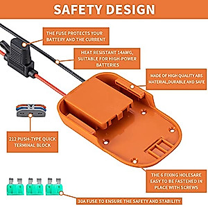Power Wheel Adapter for Ridgid AEG 18V Hyper Lithium Battery Secure Battery Adapter with Fuse & Wire Terminal,14 Gauge Wire Power Convertor for DIY RC Trucks, RC Toys, Robotics, Work Lights