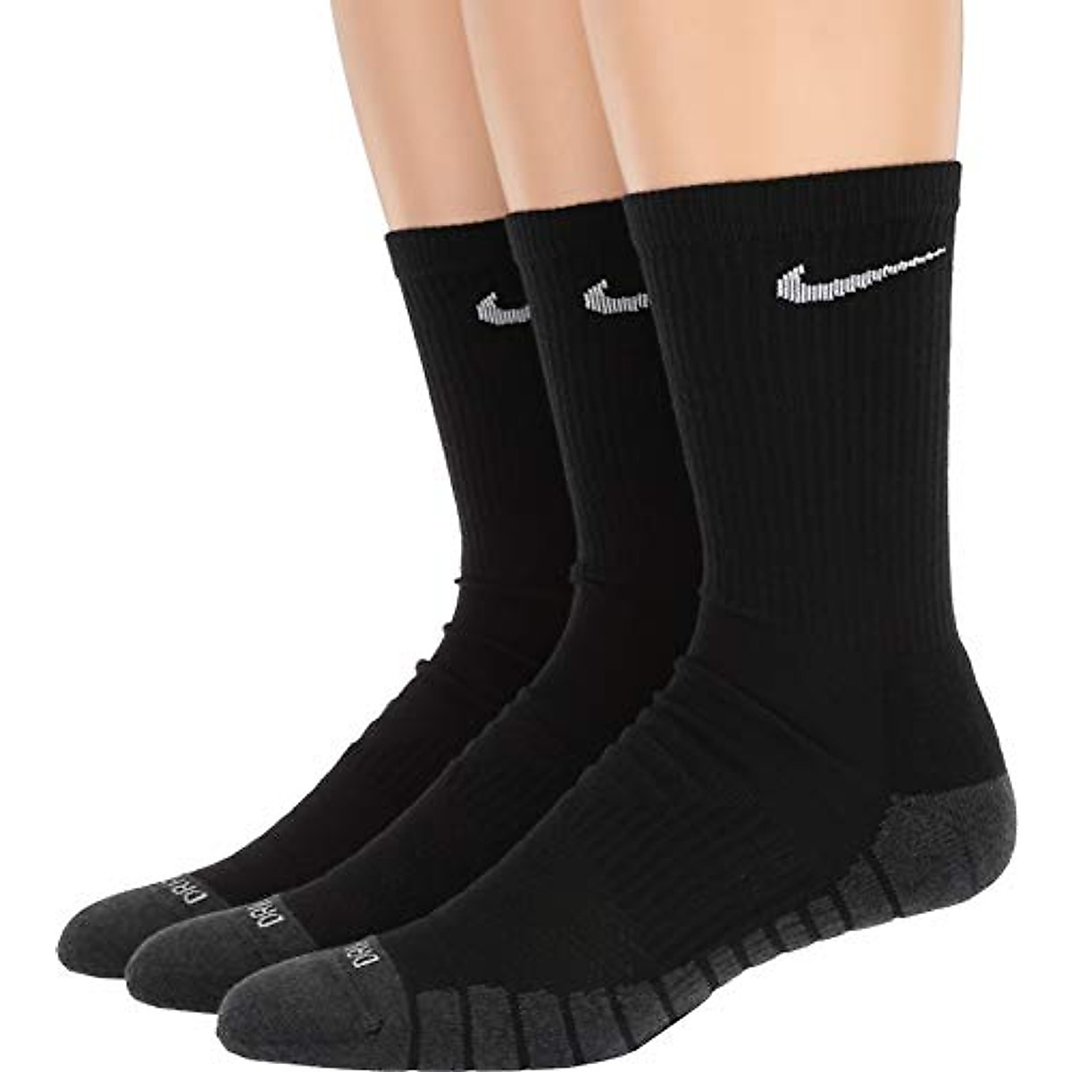 Nike Unisex Dri-Fit Cushioned Crew Socks 3 Pair-Black-Large