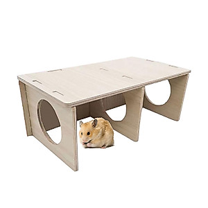 Hamiledyi Wooden Hamsters 2-Chamber Hideout-Tunnel Multi Chamber Exploring Toy Hamster Exploring Labyrinth Tunnel Toy for Hamsters Mice
