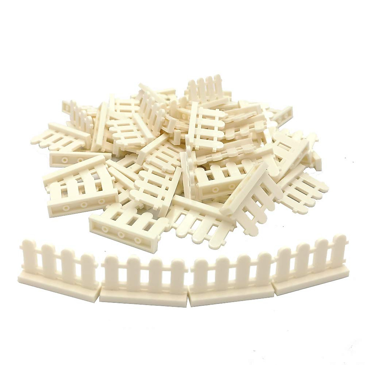 SPRITE WORLD Building Block Toy Accessories 1 x 4 x 2 White Picket Fence, Bulk - 50 Pieces per Package (White)