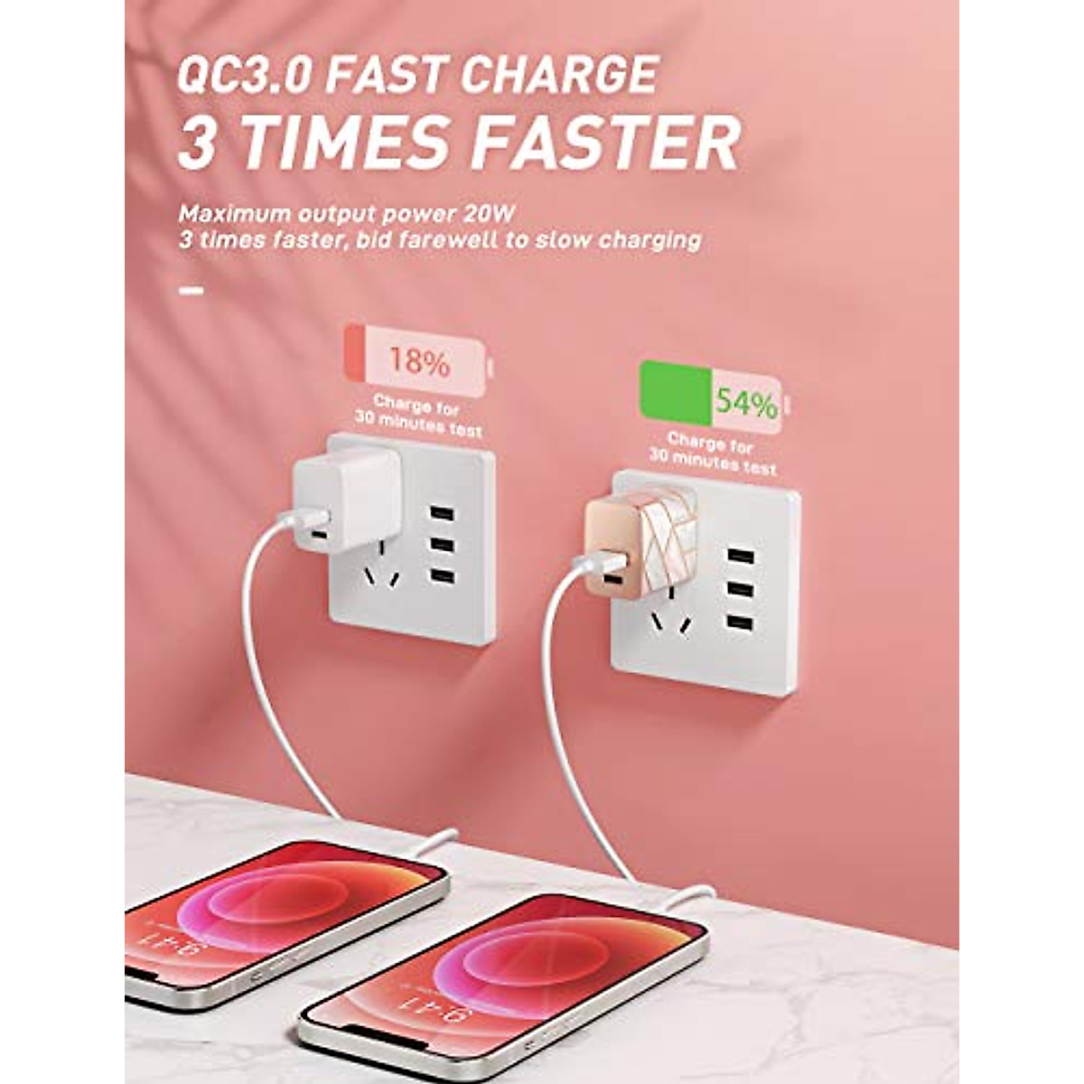 i-Blason Fast USB C Wall Charger, 20W PD 3.0 USB Foldable Compact Power Adapter with 2-Port Compatible with iPhone 14/ iPhone 13/iPhone 11/MagSafe Charger/iPad/Samsung Galaxy S23 (Marble)