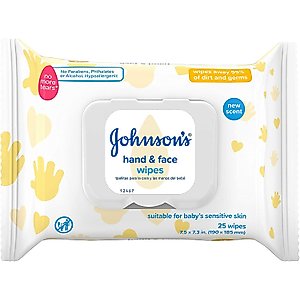 Johnson's Hand & Face Baby Wipes, 25 Count (Pack of 6)