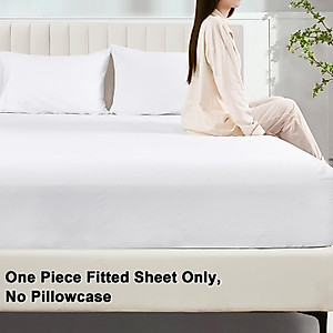 PHF 100% Garment Washed Cotton Fitted Sheet Full Size - Cozy Cloud Soft Linen Like Bottom Sheet Only with Elastic Deep Pockets, Easy Fit Breathable Warm not Shrink,54"x 75",White,No Pillowcase