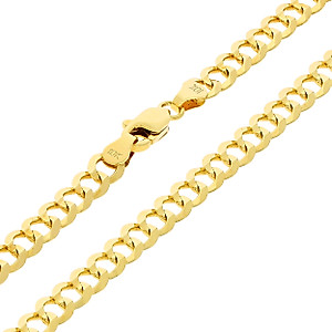 Nuragold 10k Yellow Gold 5mm Solid Cuban Curb Link Chain Pendant Necklace, Mens Womens Jewelry 16" 18" 20" 22" 24" 26" 28" 30"