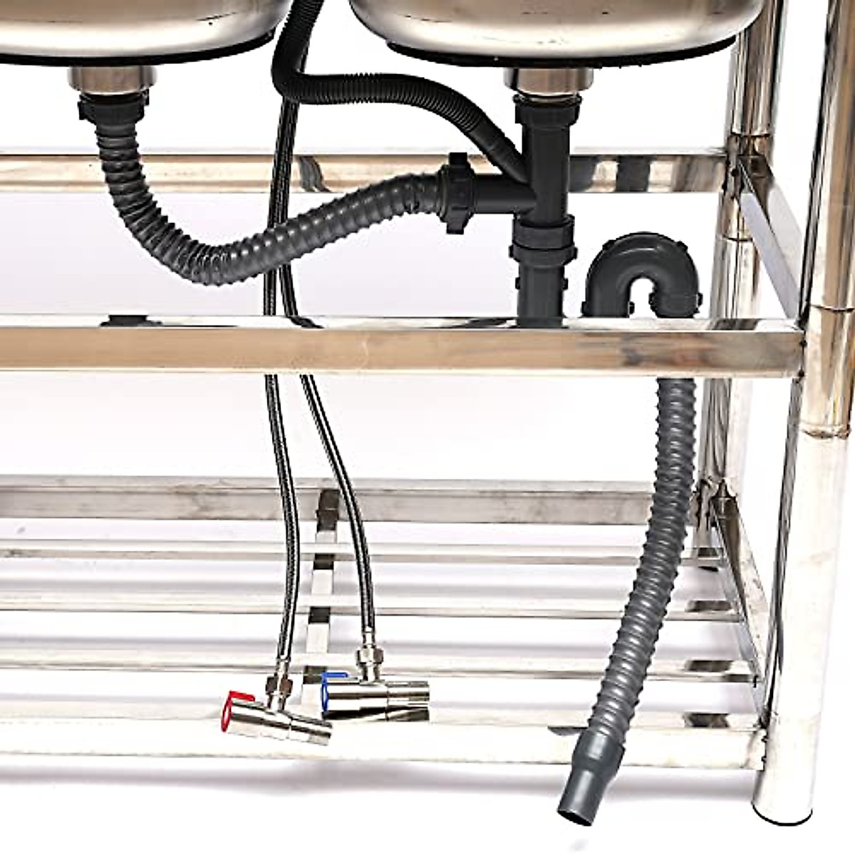 awolsrgiop Kitchen Commercial Left Worktop + Right Sink Stainless Steel Drainage Devices 2 Compartment + Prep Table Bowl Size 13x13x8", Suitable for Washing and Cleaning Food, Fruits, Vegetables