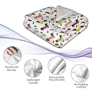 Acomfykets Dachshund Blanket Gift for Girls Boys, Dog Throw Blanket Gift for Kids Super Cozy Lightweight Flannel Paw Throws Bone Blankets for Bed Sofa Couch 40x50Inch