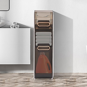 LINISHOP Bathroom Floor Cabinet w/3 Clear Drawers Toilet Paper Holder Narrow Bathroom Storage Cabinet w/2 Casters Vertical Storage Unit for Small Space Gap Kitchen Bathroom, White (8.66*16.34*30.91in)