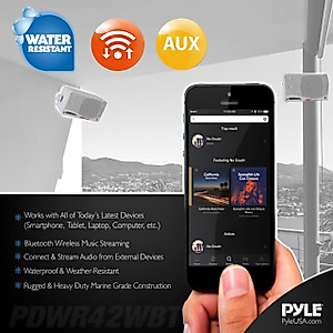 Pyle Outdoor Waterproof Wireless Bluetooth Speaker - 3.5 Inch Pair 3-way Active Passive Weatherproof Wall, Ceiling Mount Dual Speakers System w/ Heavy Duty Grill, Patio, Indoor Use -PDWR42WBT (White)
