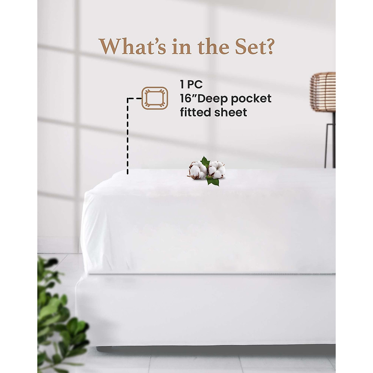 Good Sleep Bedding Fitted Sheet Full - 800 TC Full Size Fitted Sheet Only, 100% Egyptian Cotton, Soft & Breathable Full Fitted Sheet, 16" Deep Pocket Fitted Sheets Full Size Bed, Sateen Weave - White