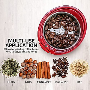 OVENTE Electric Coffee Grinder - Small Portable & Compact Grinding Mill with Stainless Blade for Bean Spices Herb and Tea, Perfect for Home & Kitchen - Maroon CG225M