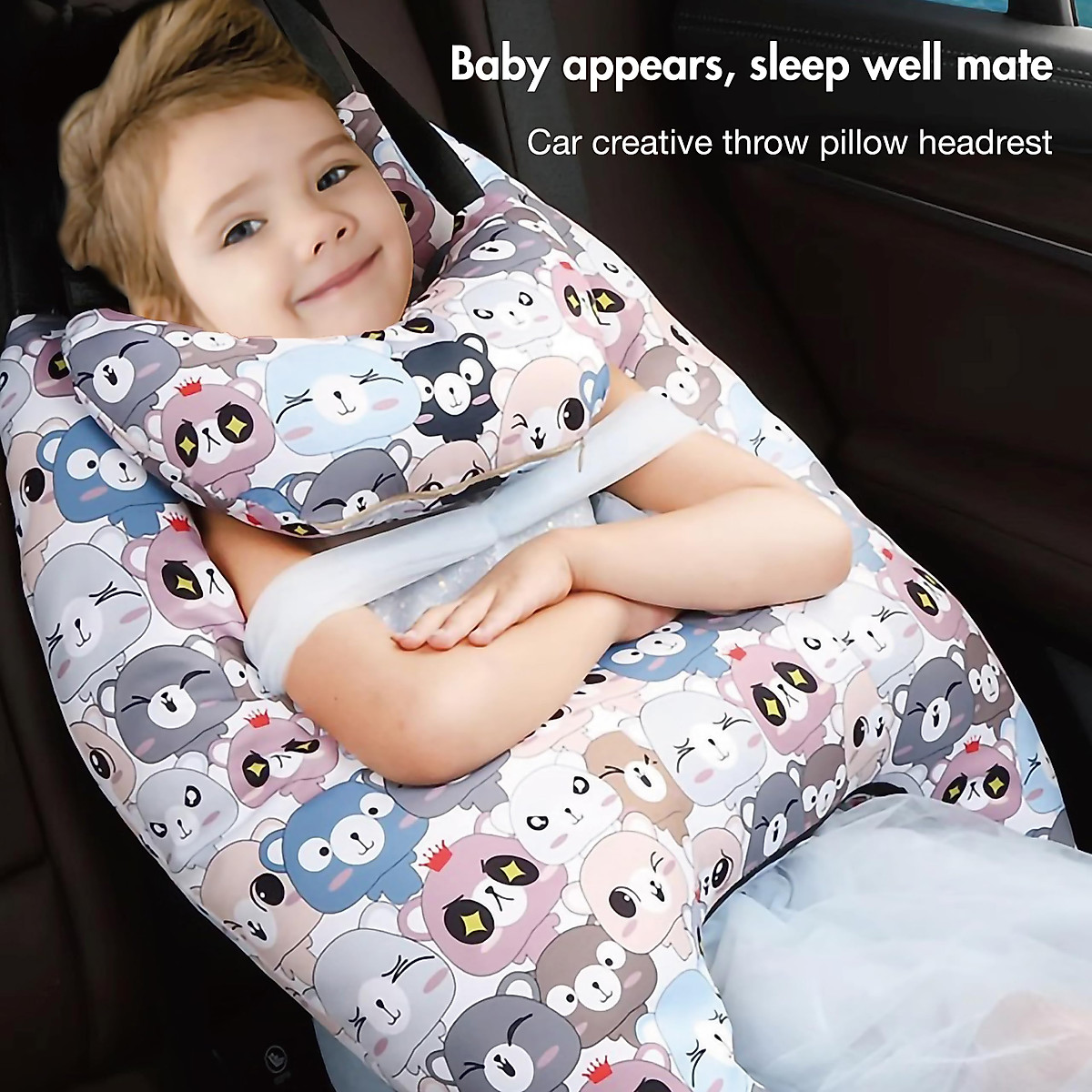 Cute Cartoon Travel Pillow Suit, Kids & Adults Car Neck Head Support Cushion Set,Travel car seat Safety Pillow,h Shape car Sleeping Pillow Kids,Pillow case can be Disassembled and Washed (A)