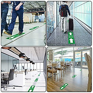 IDJWVU 15Pcs 6" x 18" One Way Directional Arrows Floor Stickers Social Distance Floor Stickers Decal Waterproof PVC Vinyl Safety Distance Floor Sign Markers Commercial Material (Green Background)