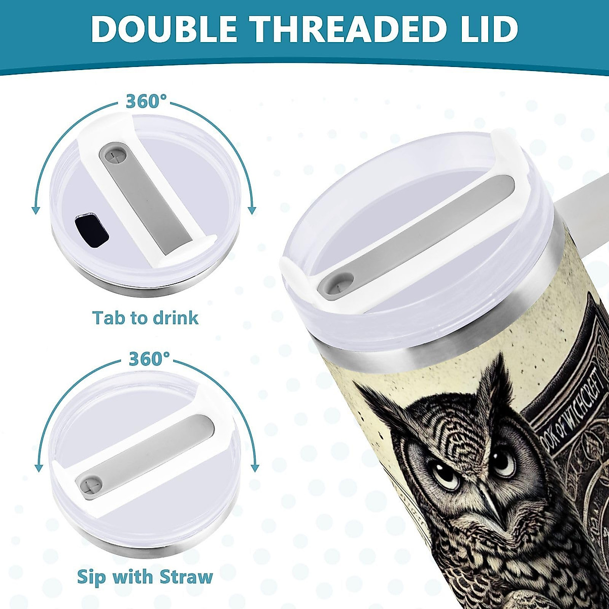 ODAWA Mystic Owl Skull Coffee Tumbler with Lid and Straw Insulated Mug 30 Oz Stainless Steel Water Bottles