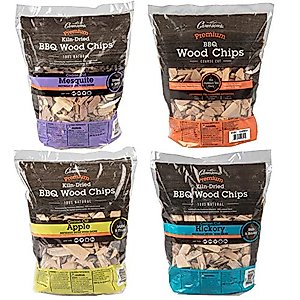 Camerons All Natural Wood Chips for Smoker, 4 Pack - Apple, Cherry, Hickory, Mesquite -260 Cu In Bag, Approx 2lbs ea - Kiln Dried Coarse BBQ Wood Chips- Barbecue Grilling Variety Pack Gift Set for Men