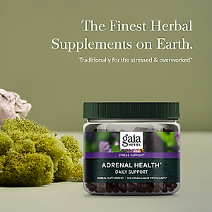 Gaia Herbs Adrenal Health Daily Support - with Ashwagandha, Holy Basil & Schisandra - Herbal Supplement to Help Maintain Healthy Energy and Stress Levels - 180 Liquid Phyto-Capsules (180 Count)