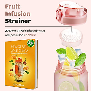 Hydracy Water Bottle with Time Marker -Large 32oz BPA Free & No Sweat Sleeve -Leak Proof Gym Bottle with Fruit Infuser Strainer & Times to Drink -Ideal Gift for Fitness Sports & Outdoors