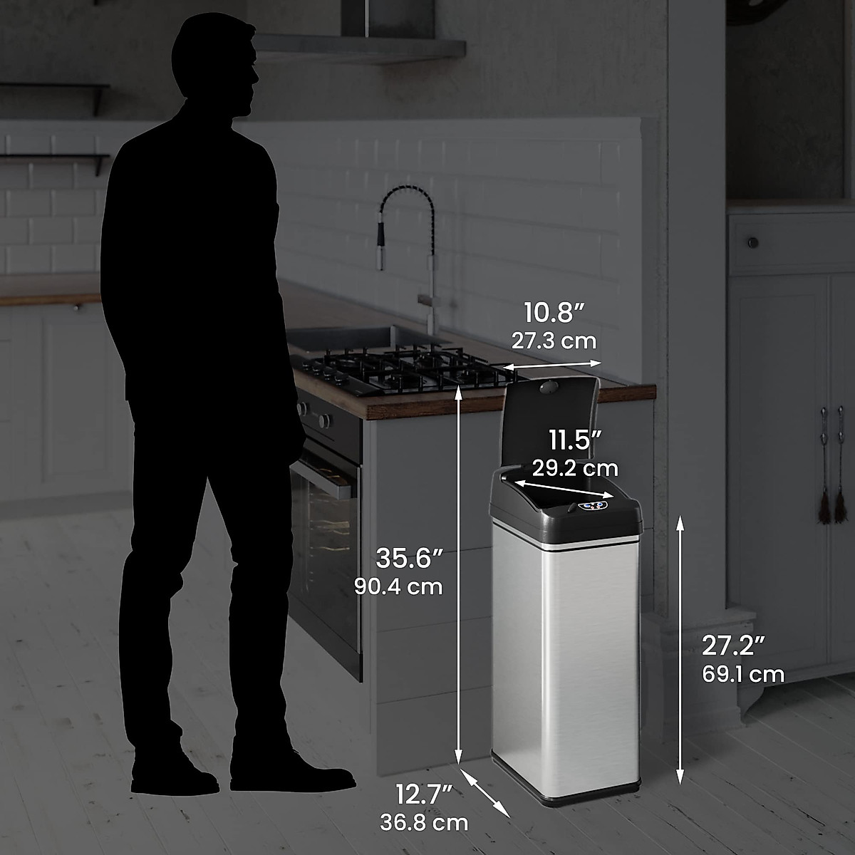 iTouchless 13 Gallon Pet-Proof Sensor Trash Can with AbsorbX Odor Filter Kitchen Garbage Bin Prevents Dogs & Cats Getting in, Battery and AC Adapter (Not Included), Stainless Steel and PetGuard