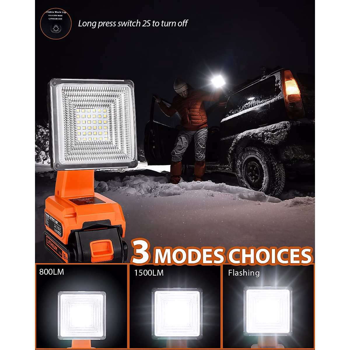 Cordless LED Work Light for Black and Decker 20v Battery, 25W LED Floodlight with USB-A&USB-C 2.1A Fast Charging Ports for Jobsite, Car Repairing, Camping, Emergency(Battery not Included)