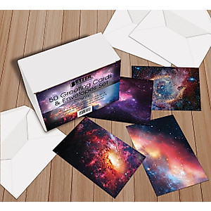 Better Office Products 50-Pack All Occasion Greeting Cards Box Set, 4 x 6 inch, 50 Assorted Blank Note Cards & 50 Envelopes, 6 Cosmic Galaxy Designs, Blank Inside, 50 Pack