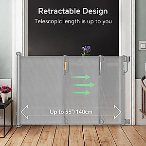 Momcozy Retractable Mesh Baby Gate or Dog Gate, Child Safety Gate for Indoor or Outdoor, 33-inches Tall with up to 55-inches Wide Extension, Avoid Skirting Installation, Grey