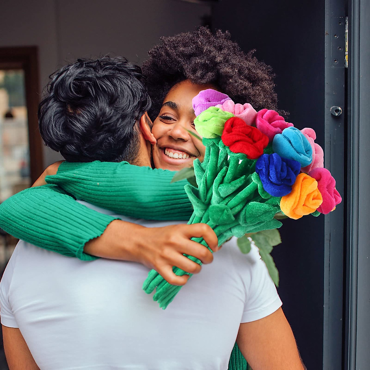 18 Pcs Plush Rose Flower Stuffed Rose Flower Bendable Stems Plush Bouquet Toy Soft Rose Flower 12.6 Inch for Graduation 2024 Mother's Day Valentines Day Girl Girlfriend Wife(18 Pcs Colorful Series)