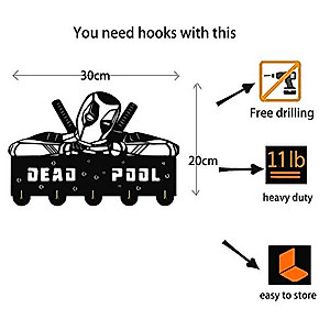 YSdesign Deadpool Key Hooks-Marvel Super Hero Wall Hooks Heavy Duty 20LB(Max),Wade Winston Wilson Wall Décor,Wood Coat Hooks, Key Holder,Key Hanger for Wall、Entryway and Kitchen