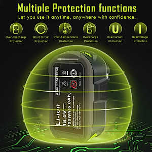 BATINO 2 Pack 6.0Ah P108 18V Replacement Battery for Ryobi P102 P103 P104 P105 P107 P109 P100 P122 18 Volt Lithium-ion Batteries Compatible with Ryobi One+ Cordless Brushless Power Tools